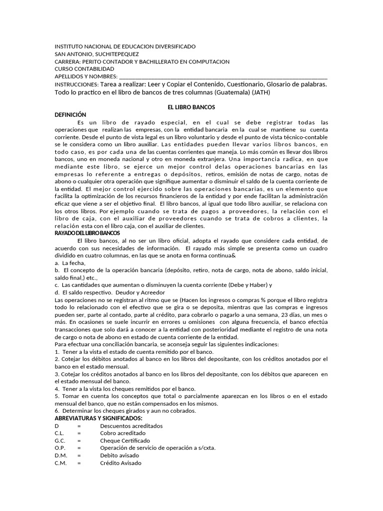 Libro de Bancos Contabilidad #7 | PDF | Bancos | Cheque