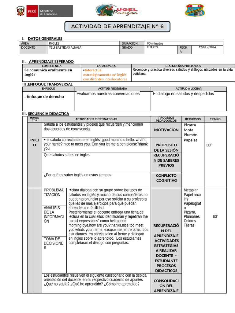 ACT. Ingles 4to. 2024 | PDF | Conceptos psicologicos | Ciencias del comportamiento