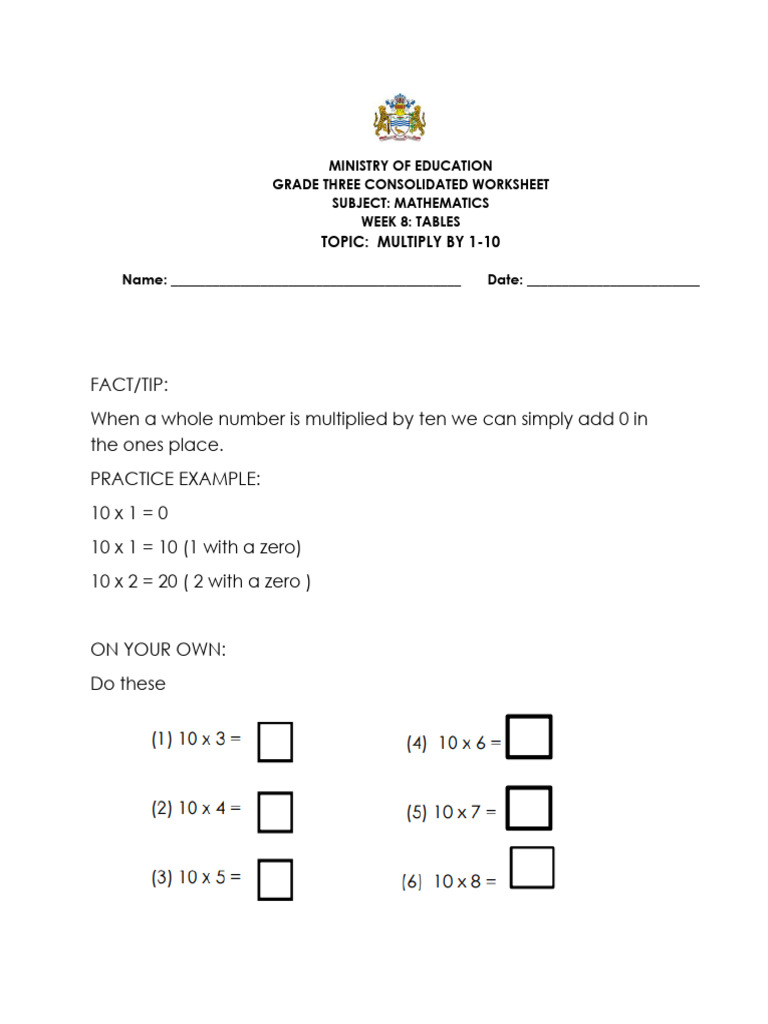 Grade 3 Mathematics Week 8 - 2022 - Consolidated Worksheet | PDF | Multiplication | Numbers