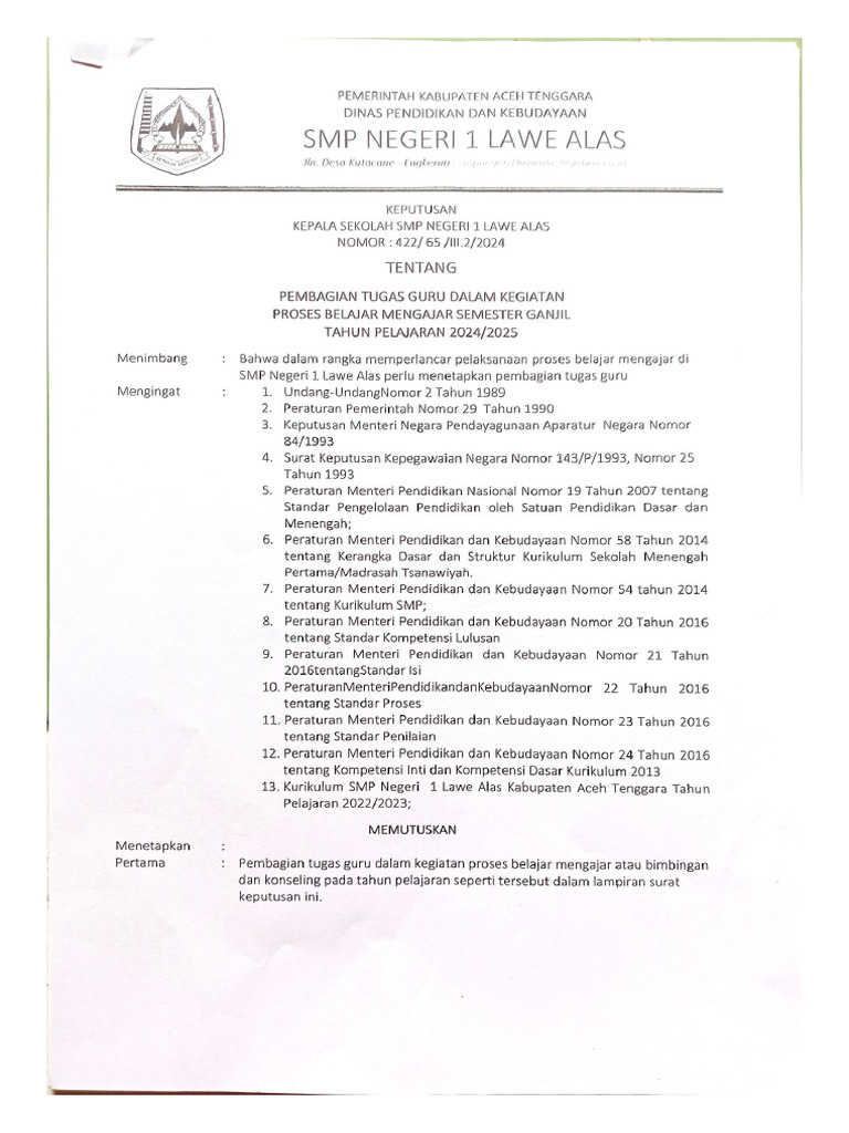 SK SMP 1 Lawe Alas | PDF