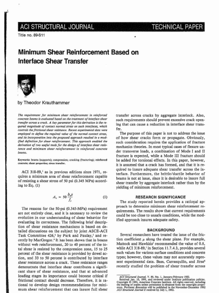 Minimum Shear Reinforcement Based On Interface Shear Transfer | PDF