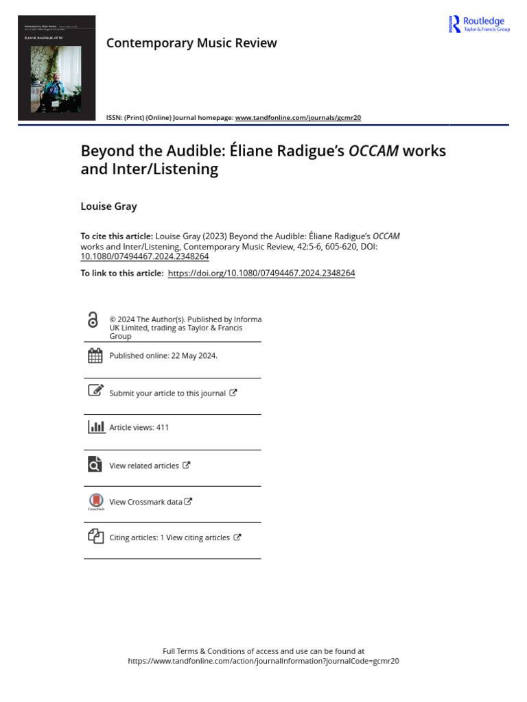 Beyond The Audible Liane Radigue S OCCAM Works and Inter Listening ...