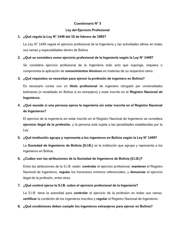Cuestionarios | PDF | Bolivia | Ingeniería