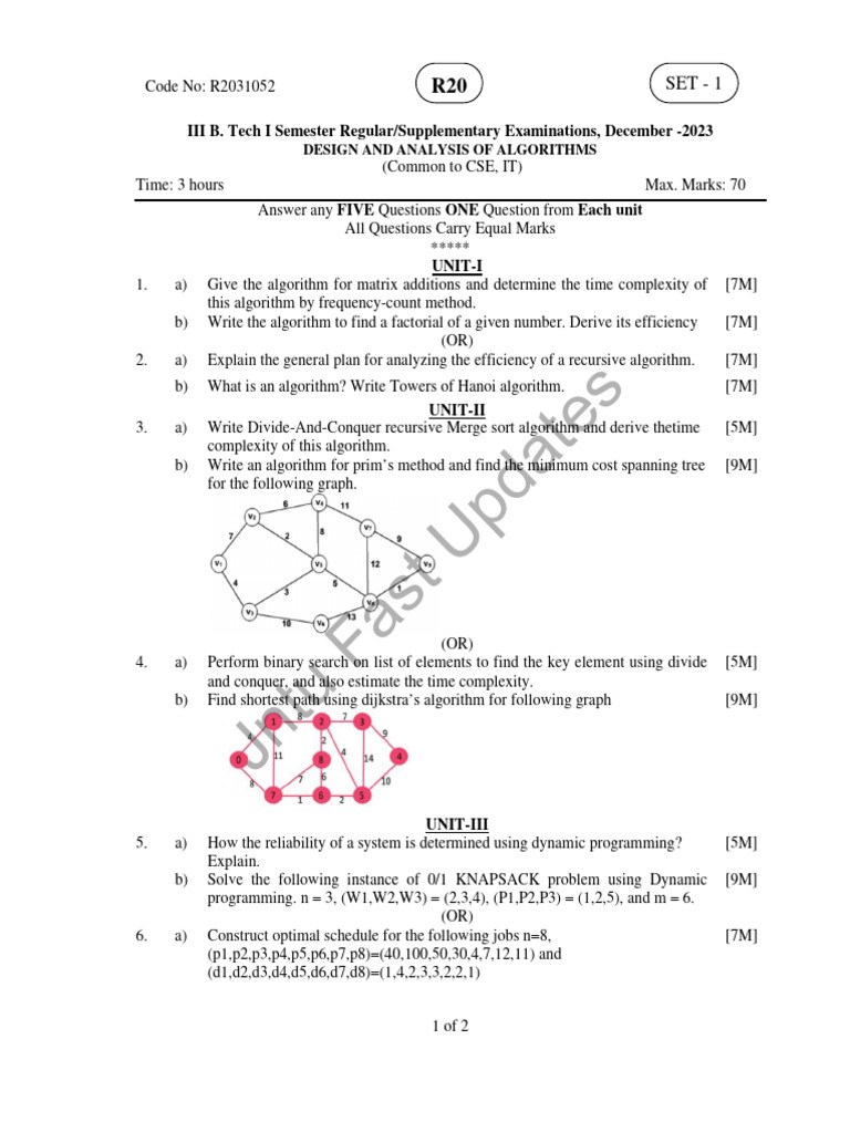 Design and Analysis of Algorithms Dec 2023 | PDF | Dynamic Programming ...