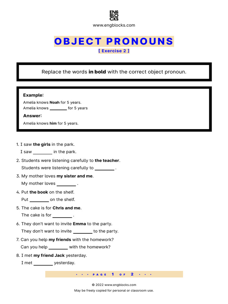 Object Pronouns Exercise 2 | PDF