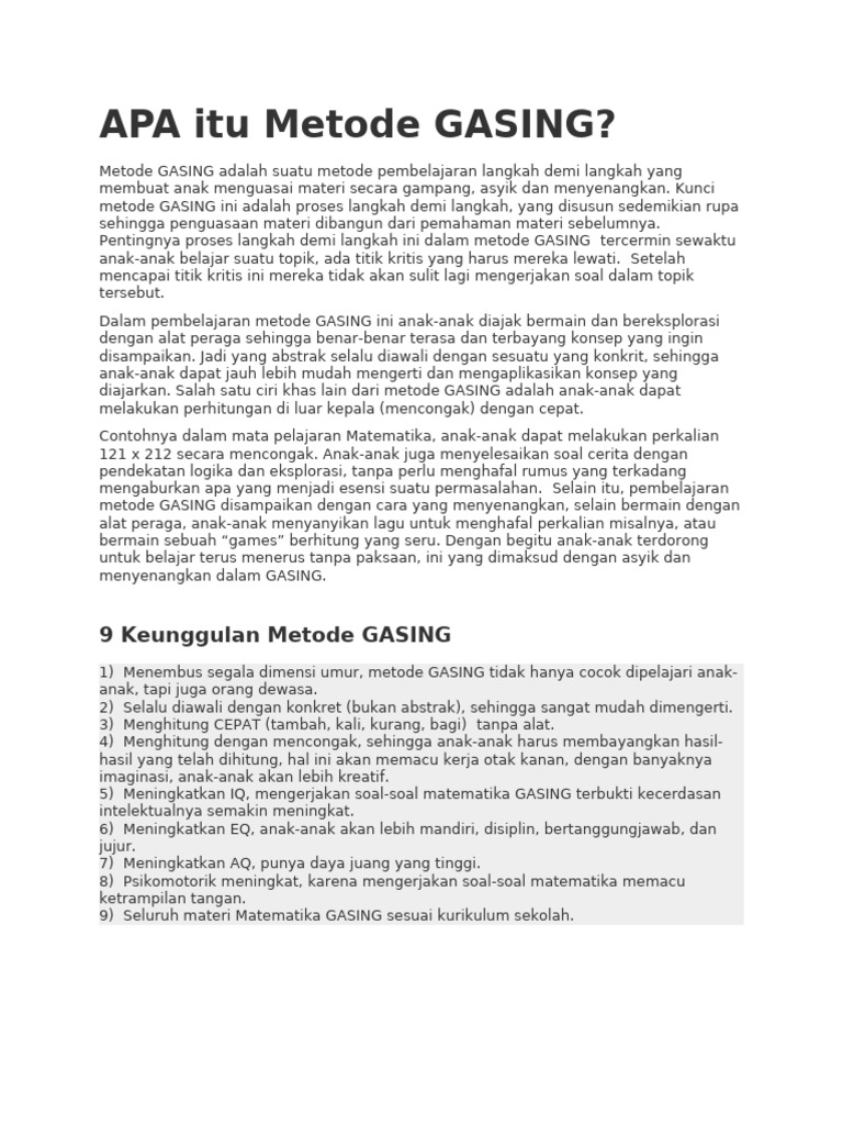 Metode GASING untuk Anak dan Dewasa | PDF