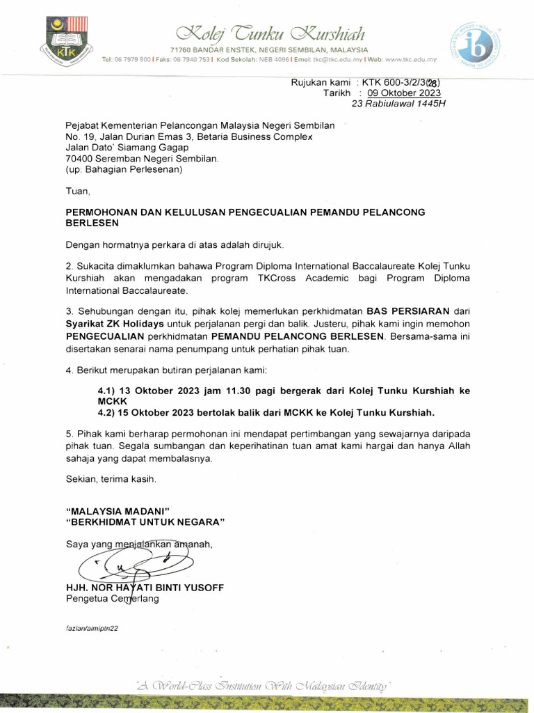 Surat Pengecualian Pemandu Pelancong | PDF