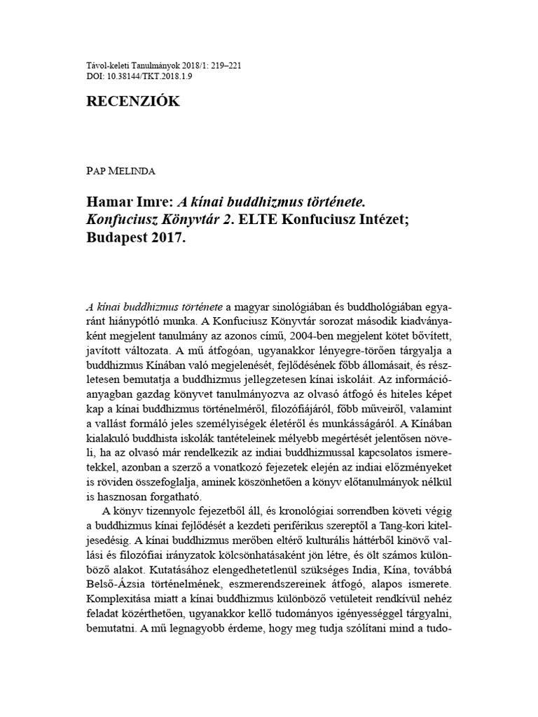 Hamar Imre A Kinai Buddhizmus Tortenete Konfuciusz | PDF