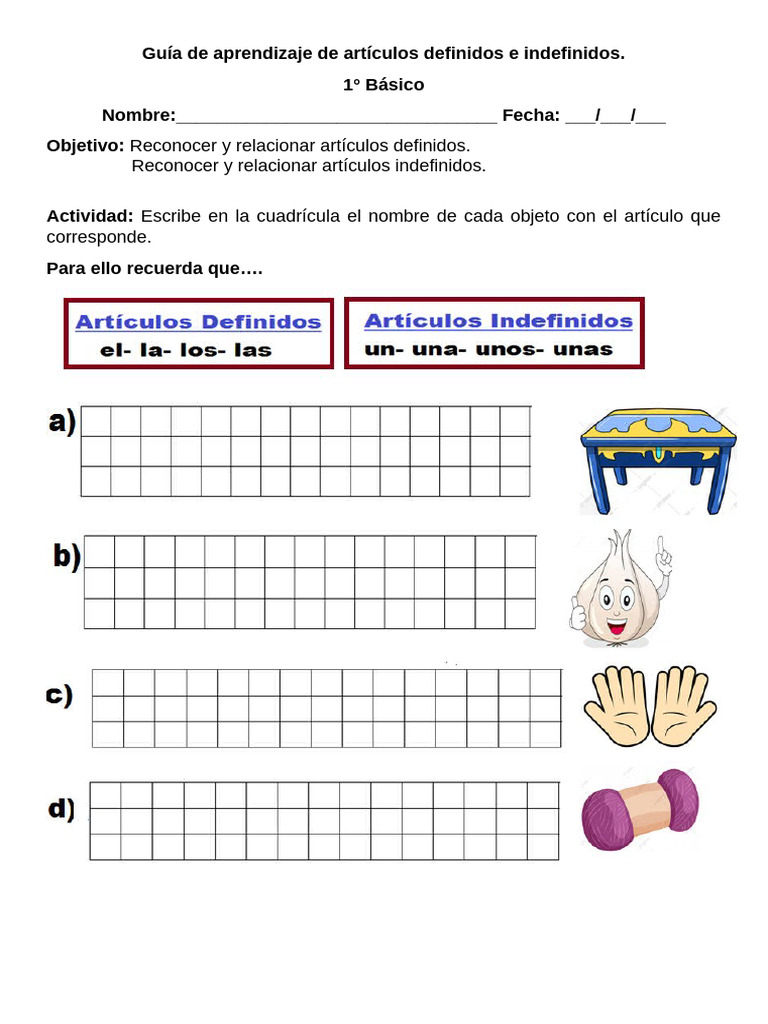 Guia de Aprendizaje de Articulos Definidos e Indefinidos Ok | PDF