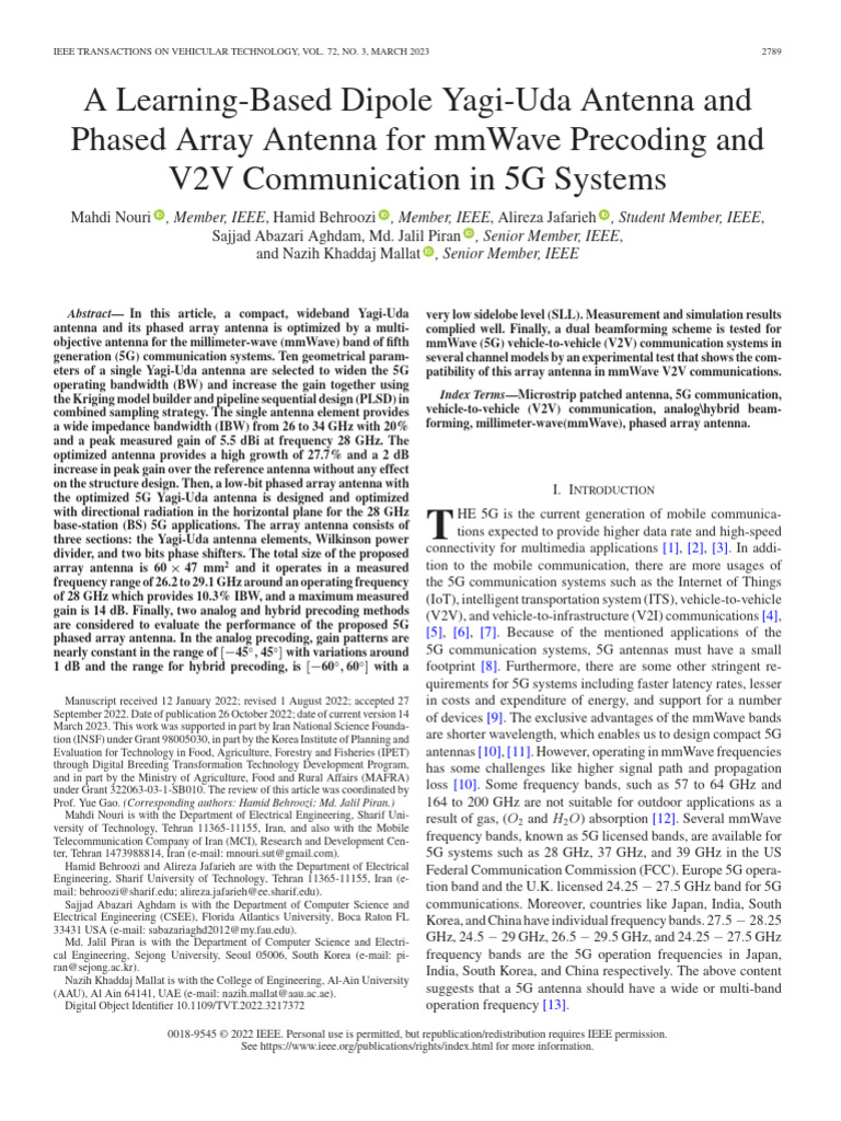 A Learning-Based Dipole Yagi-Uda Antenna and Phased Array Antenna For Mmwave Precoding and V2V ...