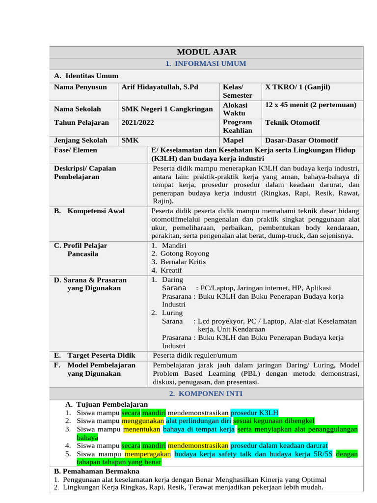 Modul k3 Contoh (3) | PDF