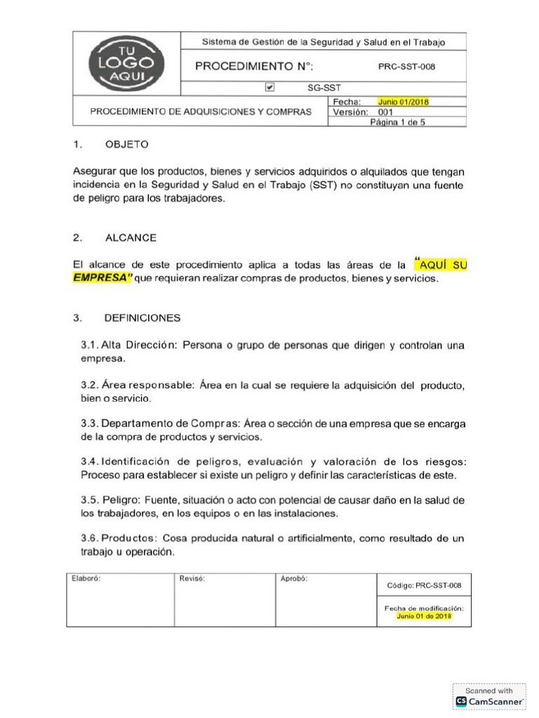 Procedimiento de Adquisiciones y Compras | PDF