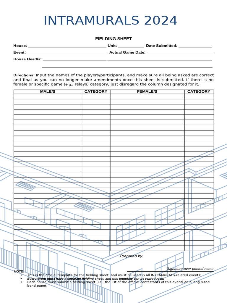 Intramurals 2024 Fielding Sheet Template | PDF