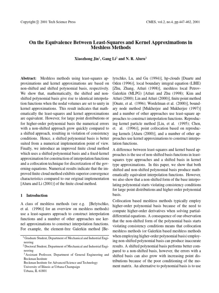 On The Equivalence Between Least-Squares and Kernel Approximations in Meshless Methods | PDF ...