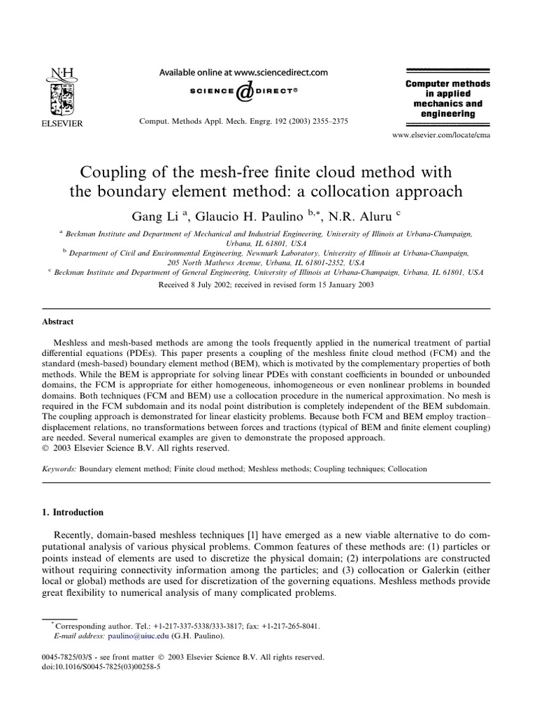 Coupling Of The Mesh Free Nite Cloud Method With The Boundary Element Method A Collocation
