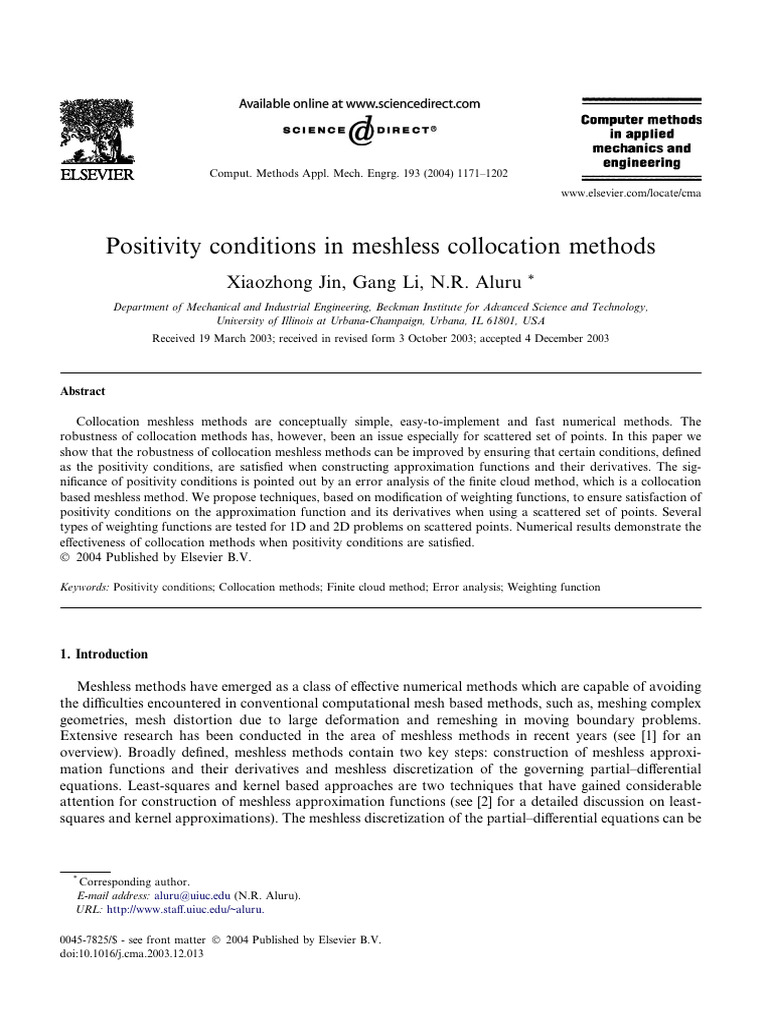 Positivity Conditions in Meshless Collocation Methods | PDF | Algorithms | Mathematical Relations