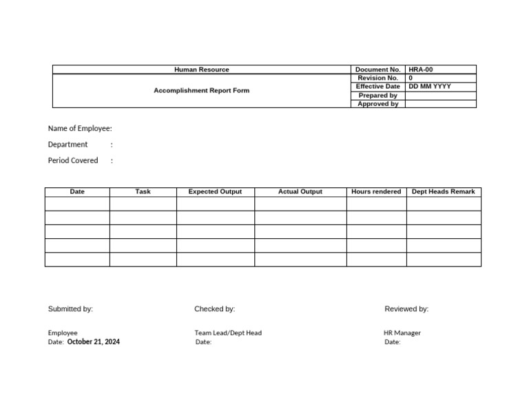 Accomplishment Report Form Template | PDF