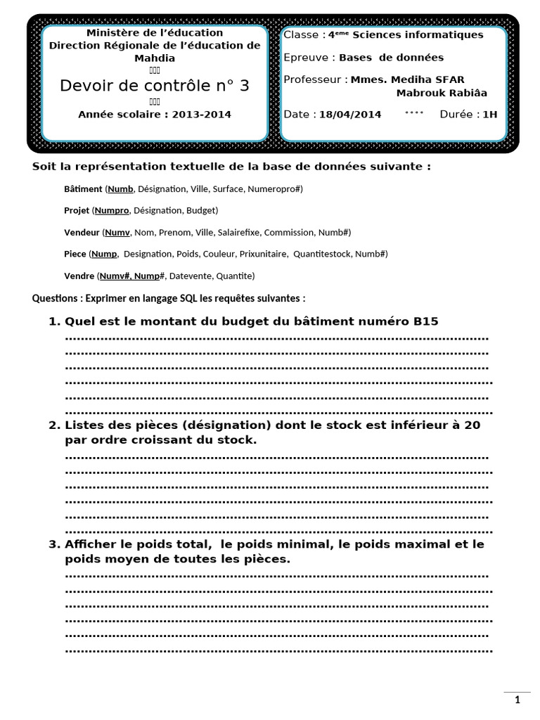 devoir-de-contrôle-n°3-exemple-22--2014-2015 | PDF