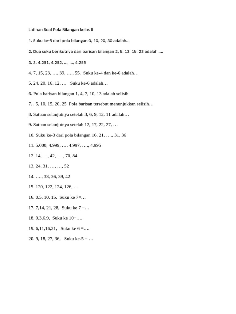 Latihan Soal Pola Bilangan Kelas 8 | PDF