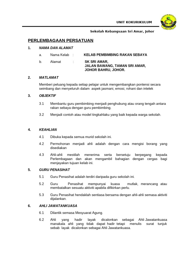 2. PERLEMBAGAAN KELAB PRS | PDF