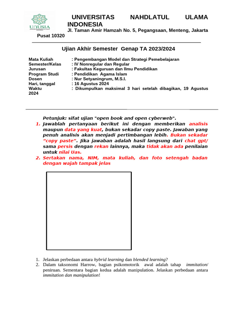 UAS, Pengembangan Model Dan Strategi Pemebelajaran | PDF