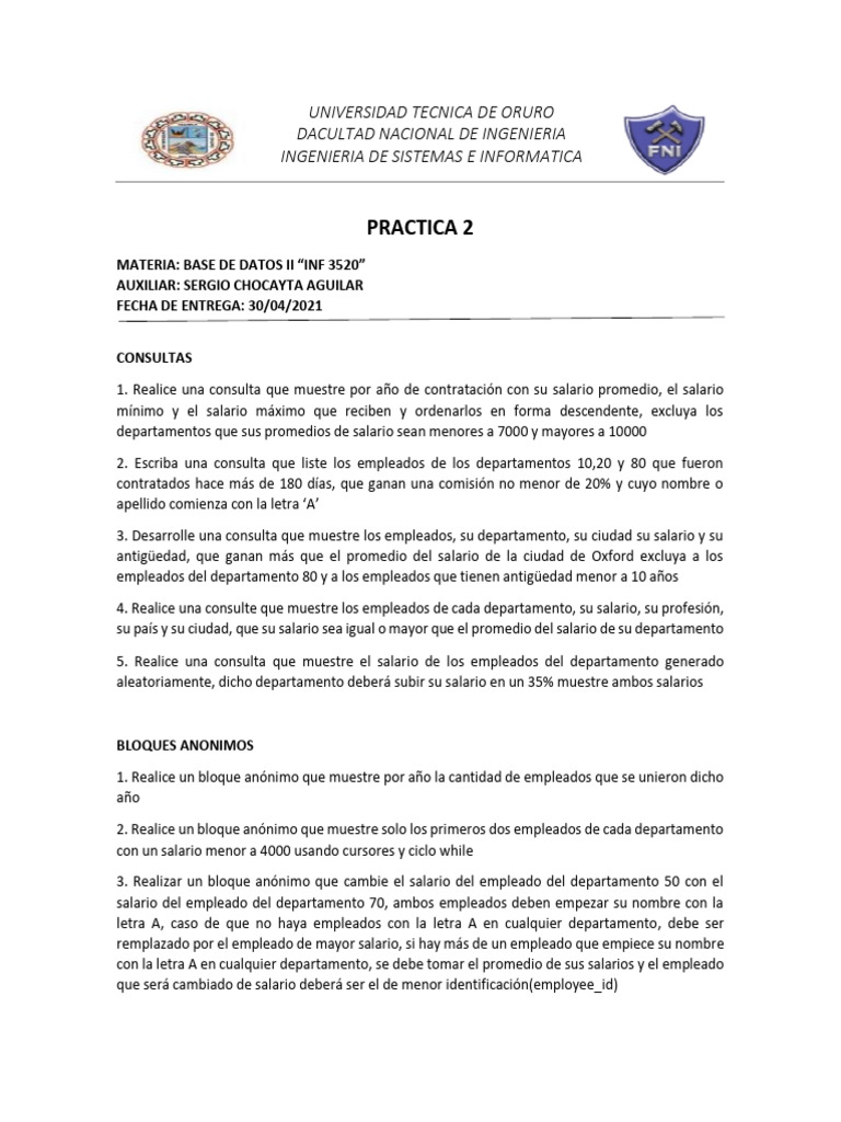 PRACTICA 2 Y 3 AUX BASE DE DATOS II (1) | PDF