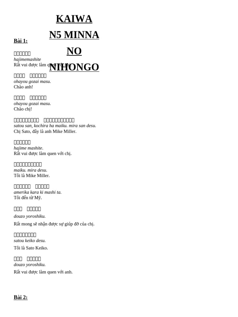 Kaiwa N5 Minna No Nihongo | PDF