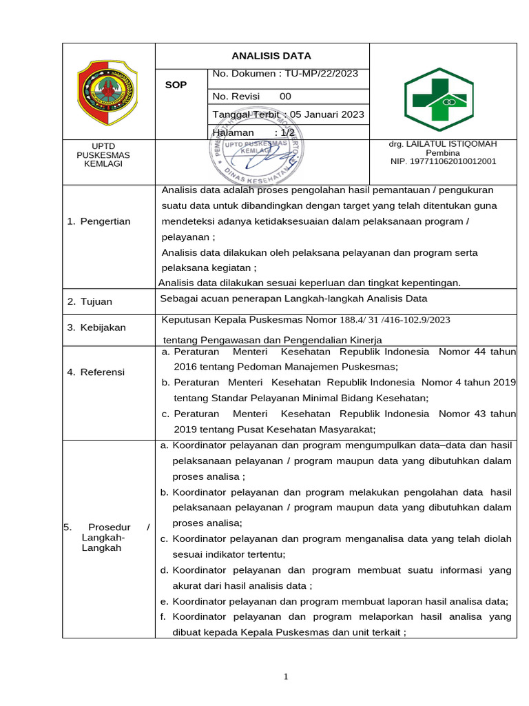 Sop Analisa Data | PDF