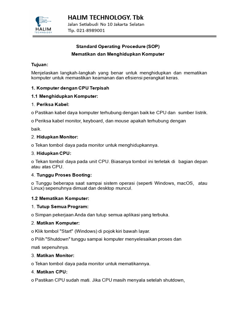 SOP Penggunaan Komputer | PDF
