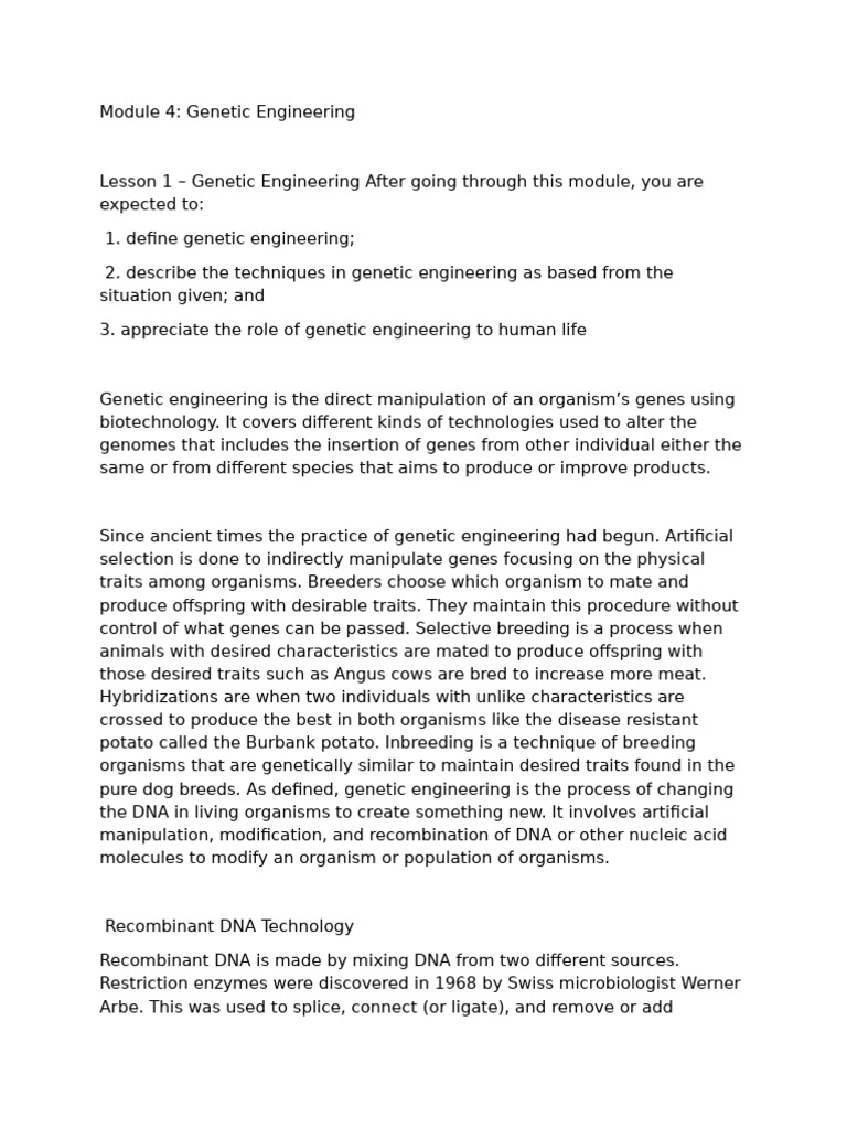 Module 4 GENETIC ENGINEERING | PDF | Genetic Engineering | Genetics