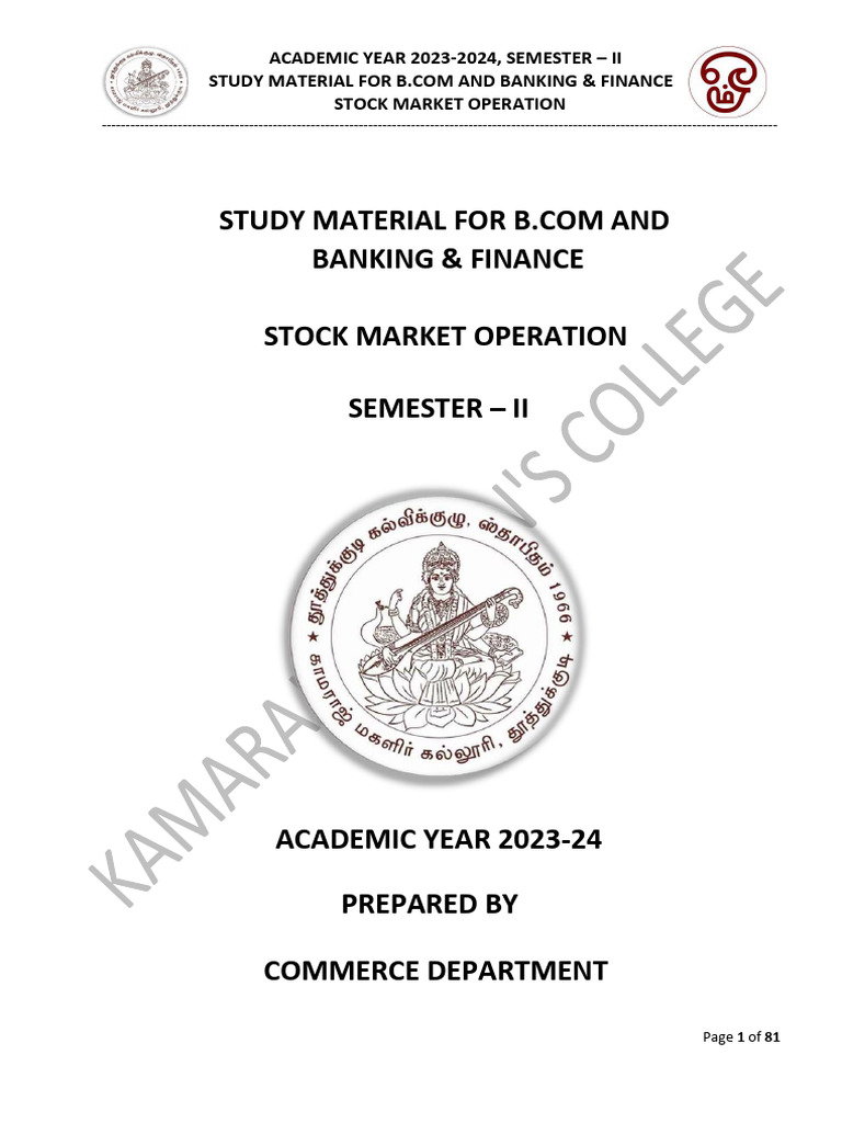 Study Materials For Stock Market Operation | PDF | Financial Markets ...