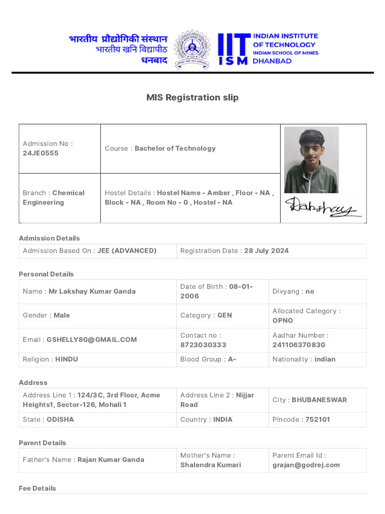 Iit (Ism) - Jee - Adv - Registrstion | PDF | Applications Of Cryptography | Authentication