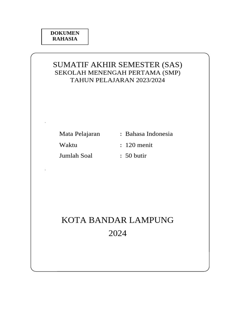 BINDO KLS 7 - SOAL DAN KUNCI SAS Indira | PDF