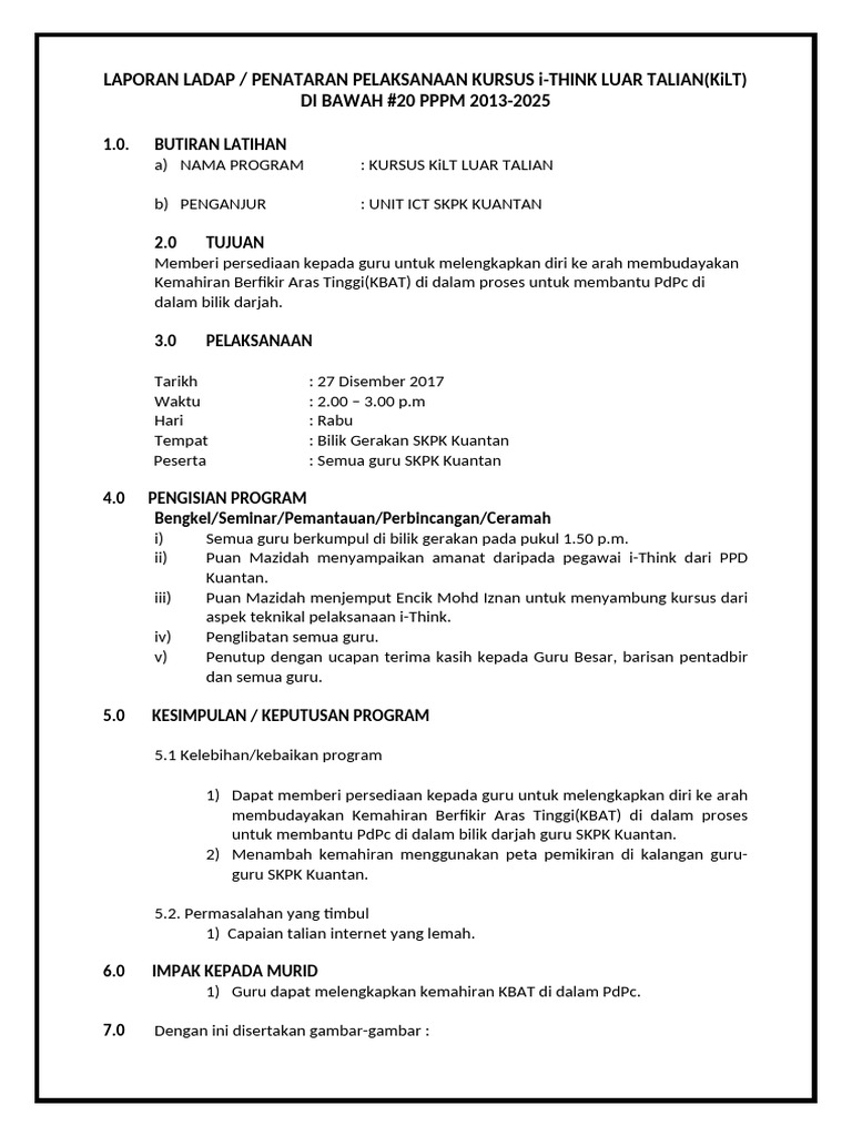 Laporan Penataran at Ladap Ithink 2017 | PDF