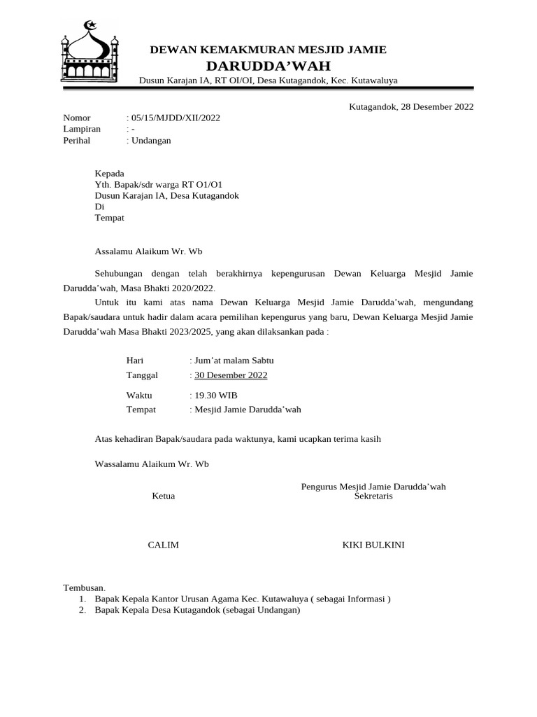 Surat Pemilihan DKM 2019 - 2022 | PDF