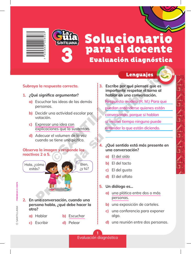 Evaluación Guía Santillana 3er Grado - Solucionario - 3 PDF | PDF