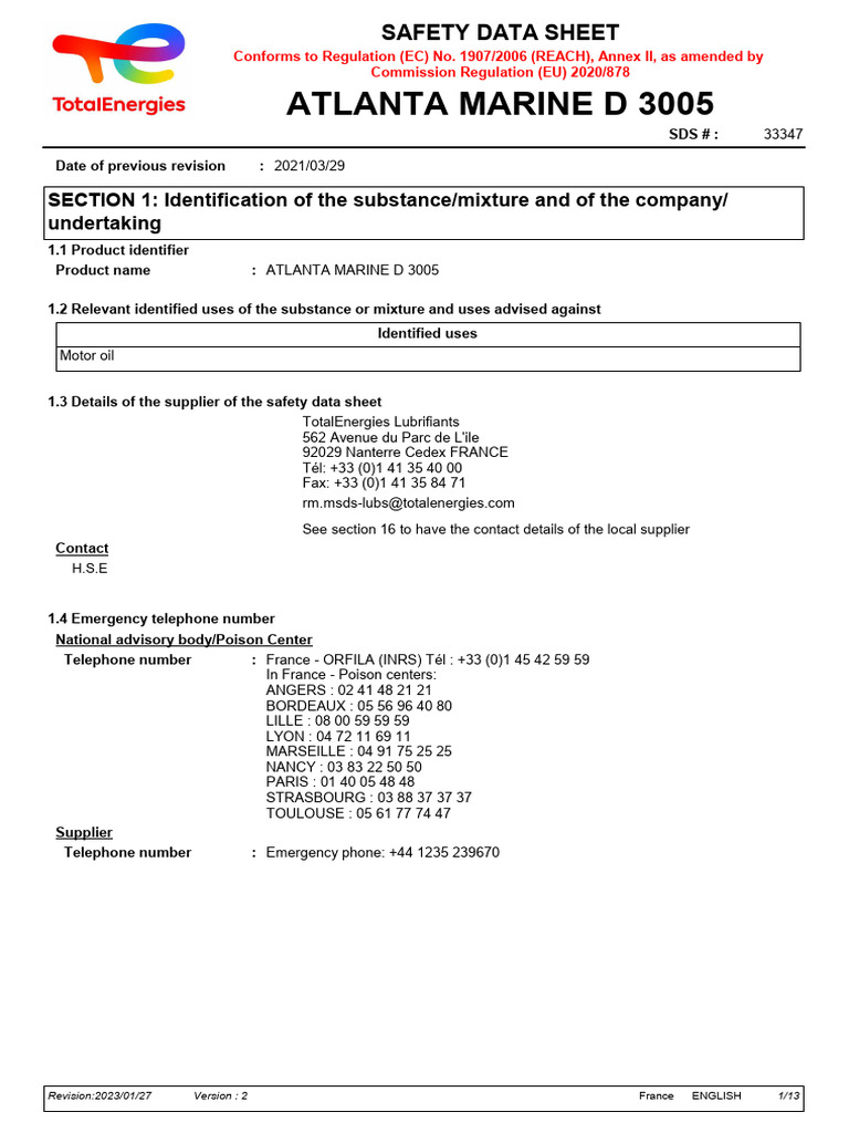 Atlanta Marine D 3005 Safety Data Sheet | PDF | Oxide | Waste