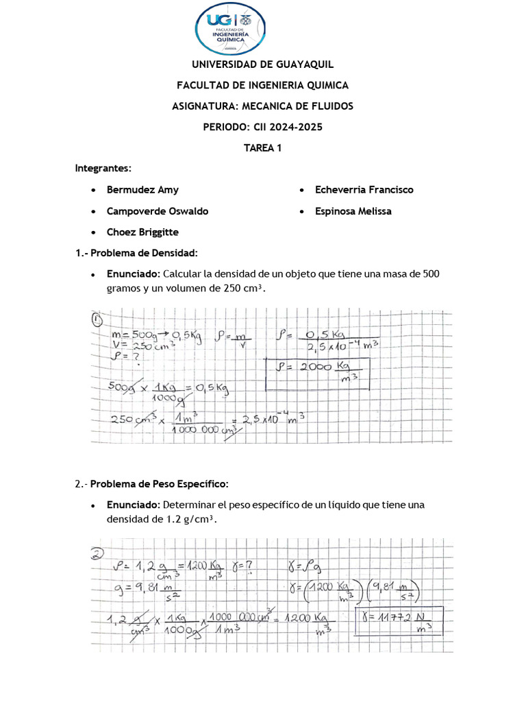 Problemas de Densidad, Peso Especifico, Gravedad Especifica 1 | PDF ...