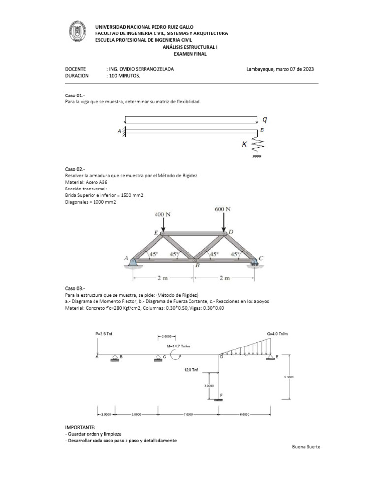 Examen Final - Analisis Estructural I | PDF