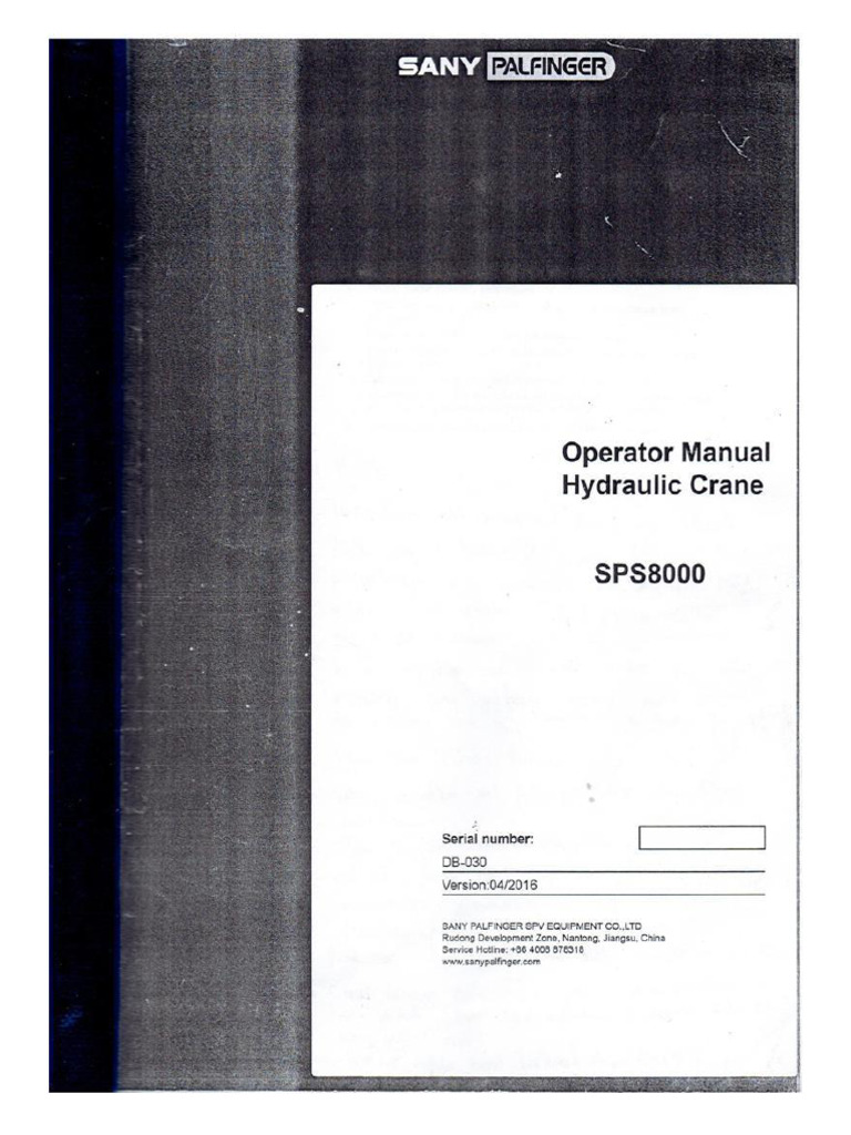Manual Book Sany Palfinger SPS8000 | PDF
