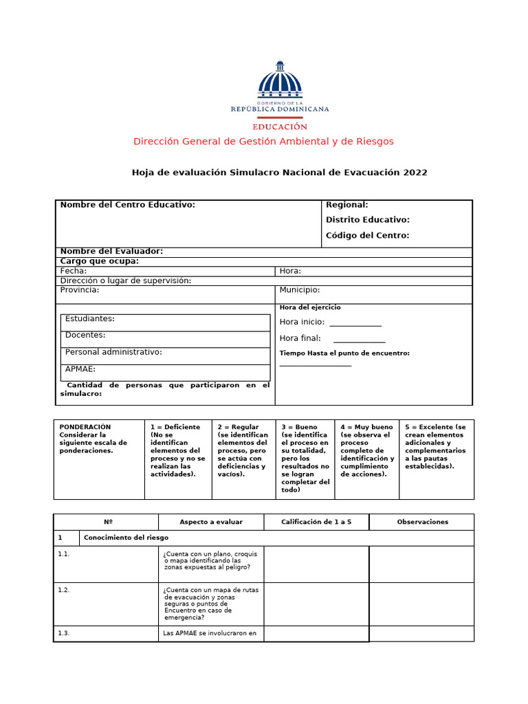 Evaluación MINERD DIGAR SNE 2022 | PDF