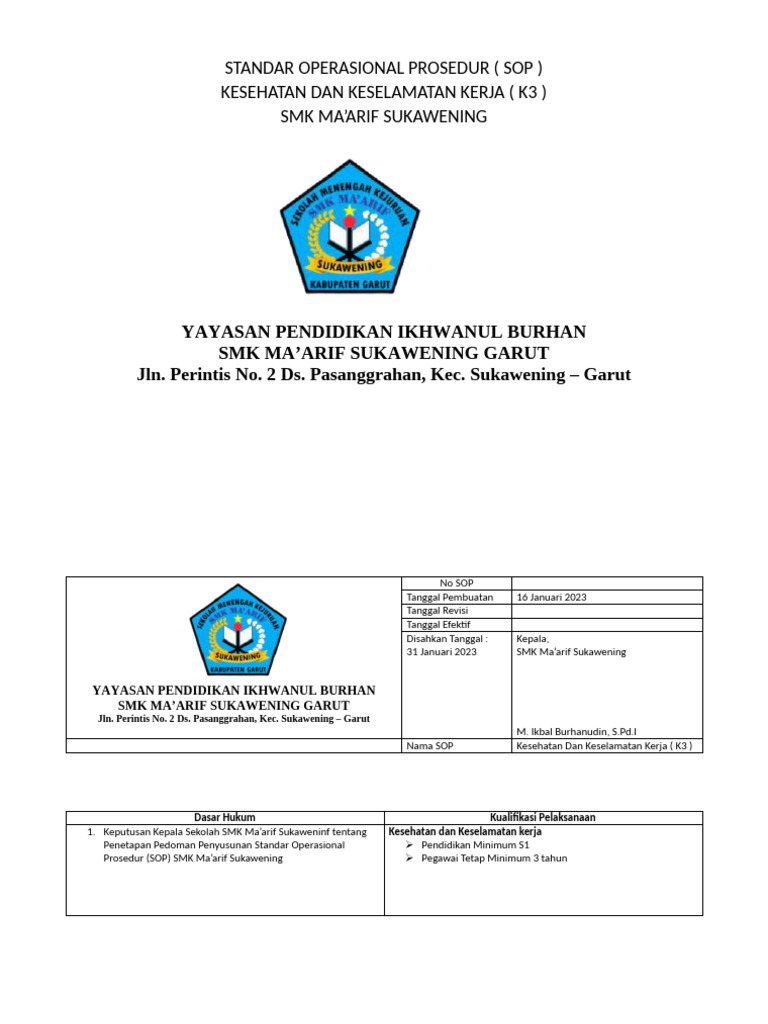 Standar Operasional Prosedur K3LH | PDF