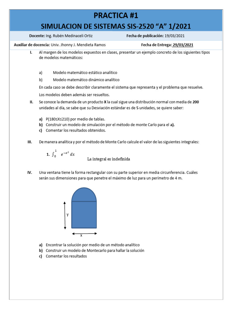 Practica1 1-2021 | PDF | Método Monte Carlo | Simulación