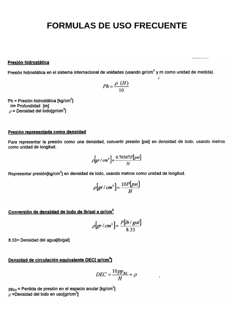 Formulas de Uso Frecuente | PDF
