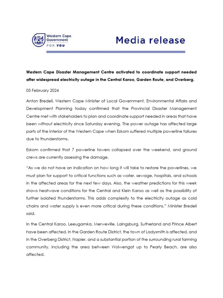 Electricity Outage Media Statement | PDF