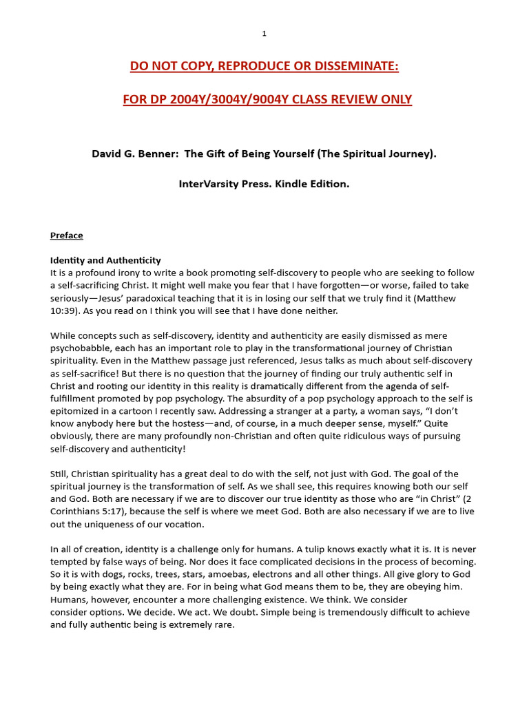 David G. Benner - Introduction - The Gift of Being Yourself (The ...