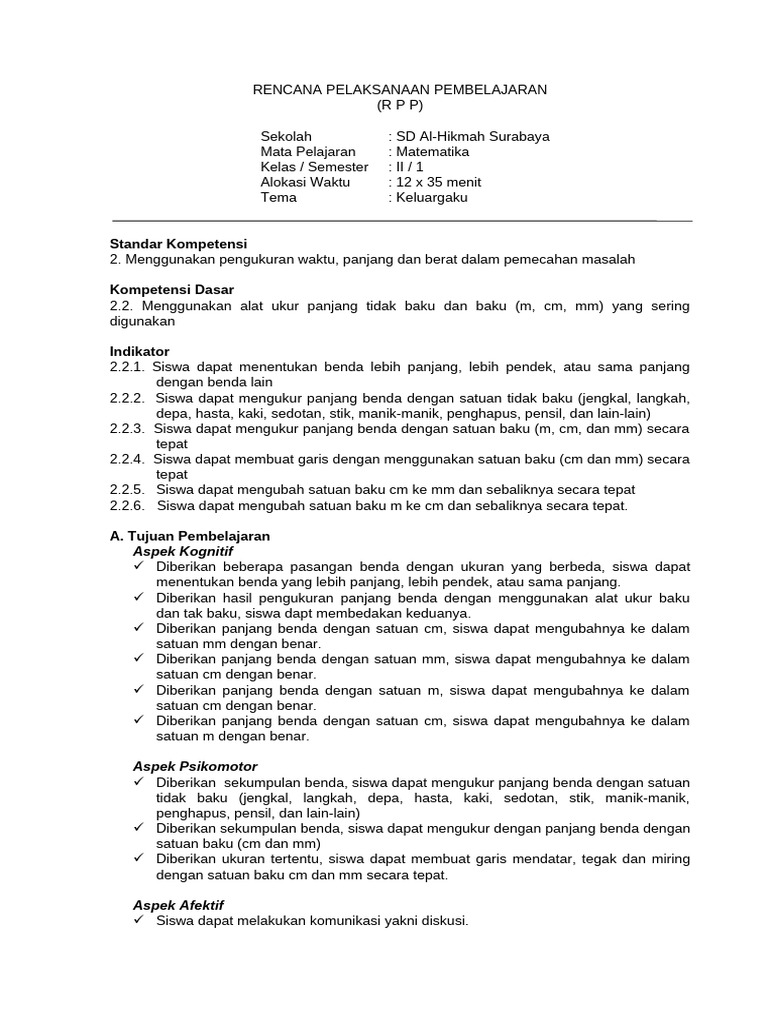 RPP Pengukuran Panjang 2 1 | PDF