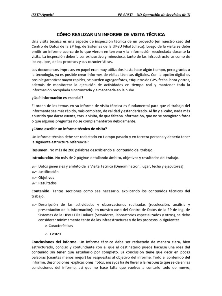 Cómo Realizar Un Informe de Visita Técnica Peapsti | PDF | Ciencias de la Computación | Informática