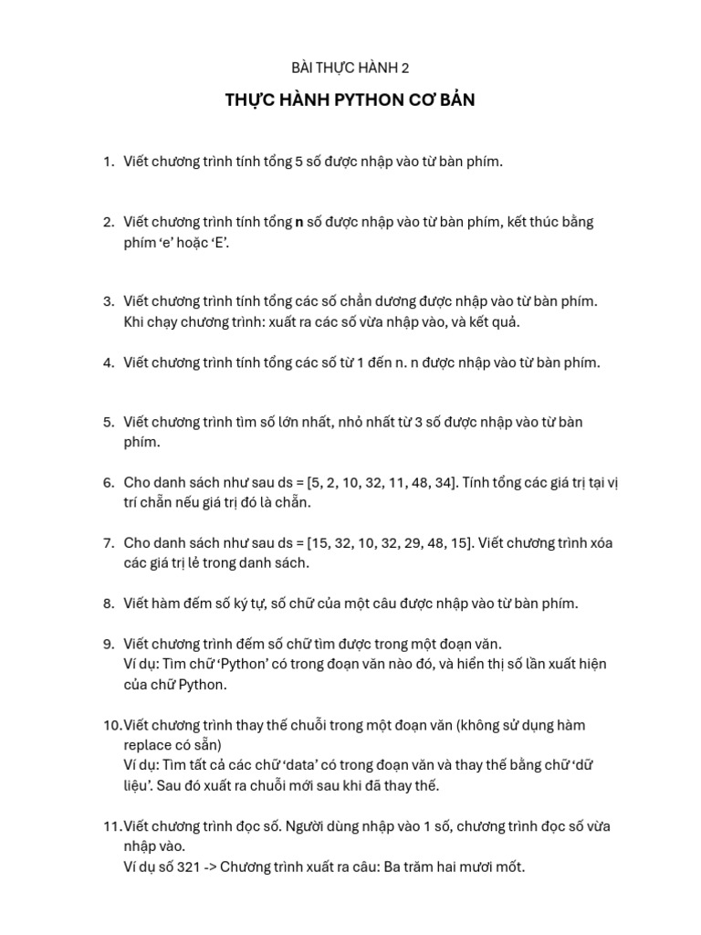 Bai Thuc Hanh Python Co Ban | PDF