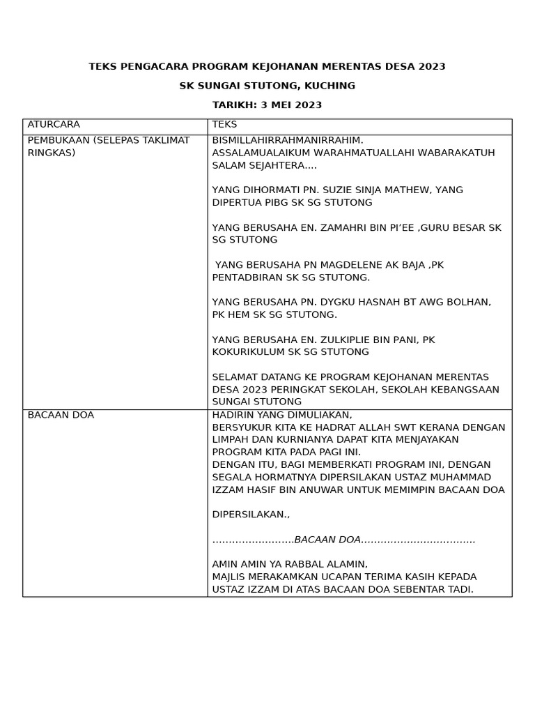 Program Kejohanan Merentas Desa 2023 | PDF